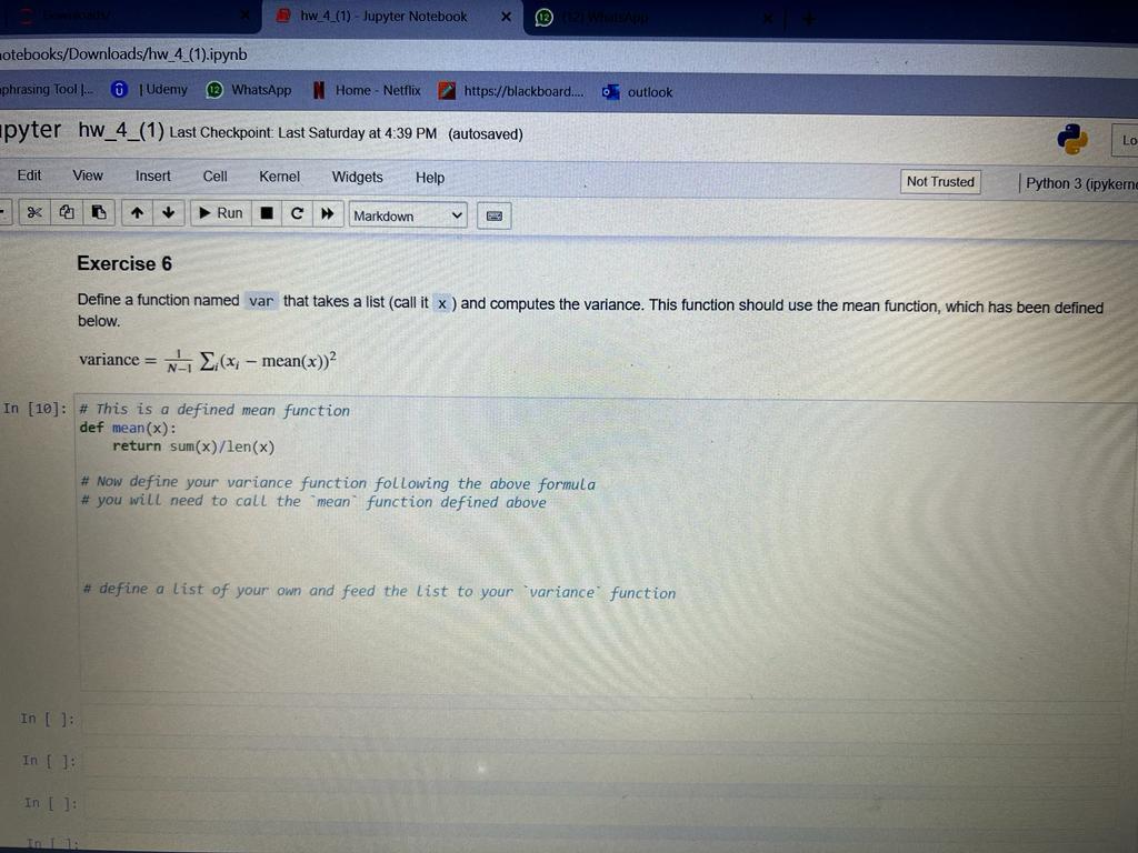 Solved Define a function named var that takes a list (call | Chegg.com