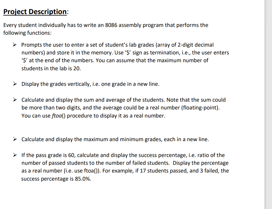 Solved Project Description: Every student individually has | Chegg.com