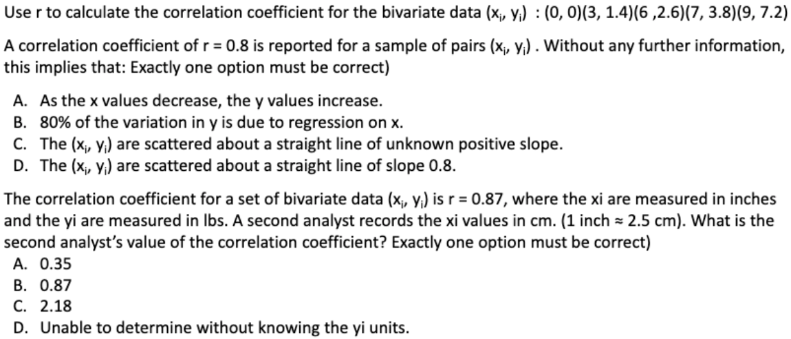 Solved User to calculate the correlation coefficient for the | Chegg.com