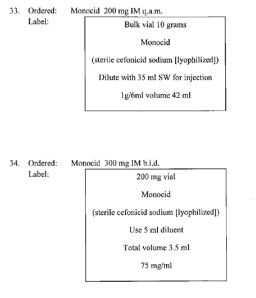 Solved 33. Ordered: Label: Monocid 200 mg IM q.am. Bulk vial | Chegg.com