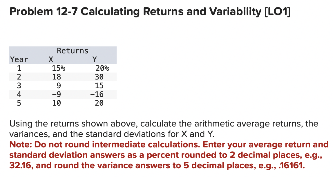 Solved Problem 12-7 ﻿Calculating Returns and Variability | Chegg.com