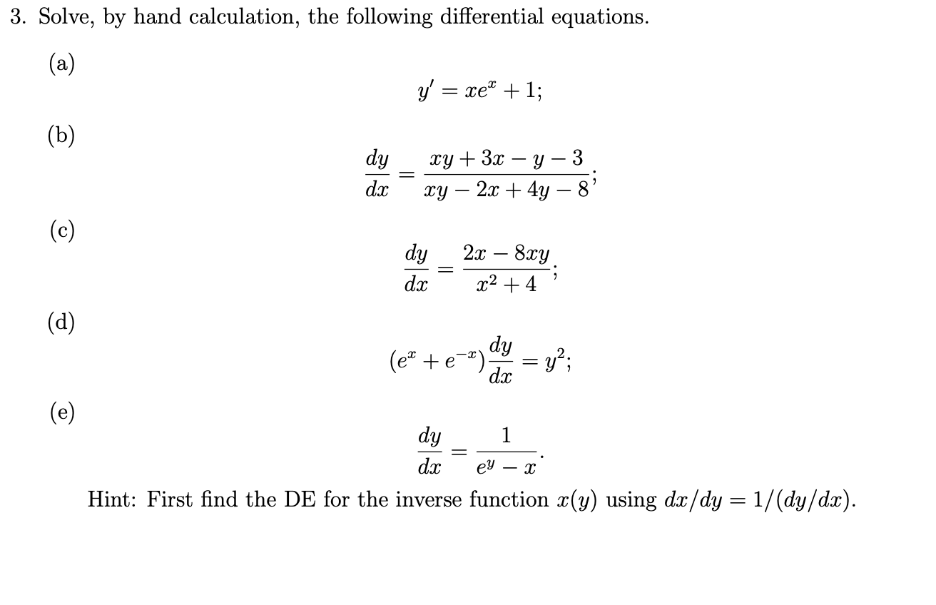 Solved 3. Solve, by hand calculation, the following | Chegg.com