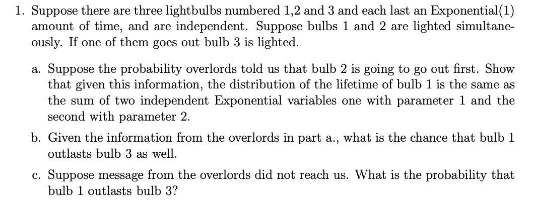 Solved 1. Suppose there are three lightbulbs numbered 1,2 | Chegg.com