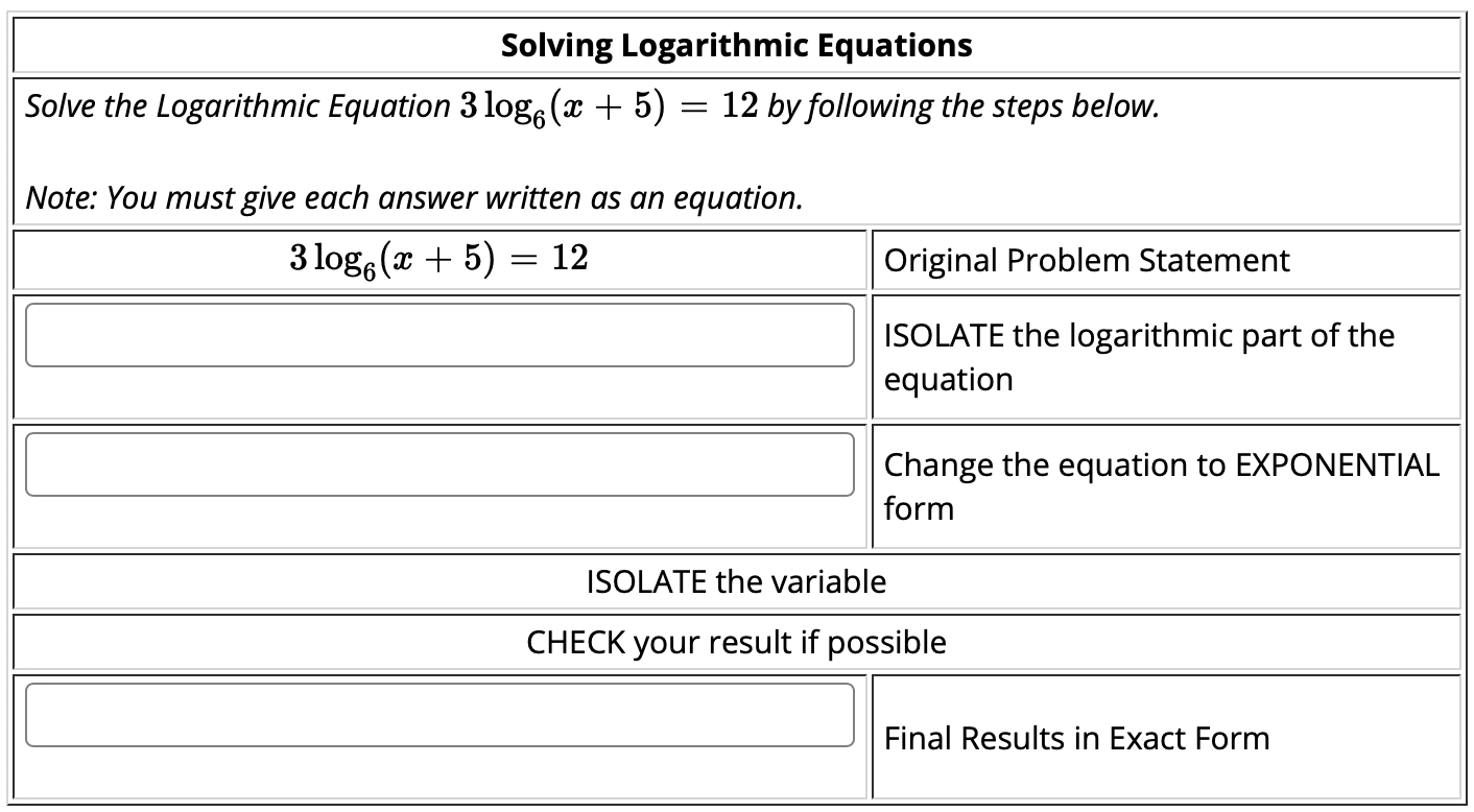 Solved Solving Logarithmic Equations Solve the Logarithmic | Chegg.com