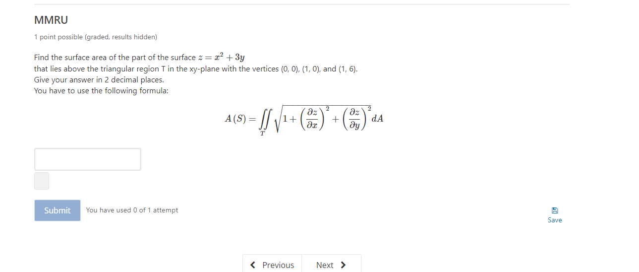 Solved MMRU 1 point possible (graded, results hidden) Find | Chegg.com