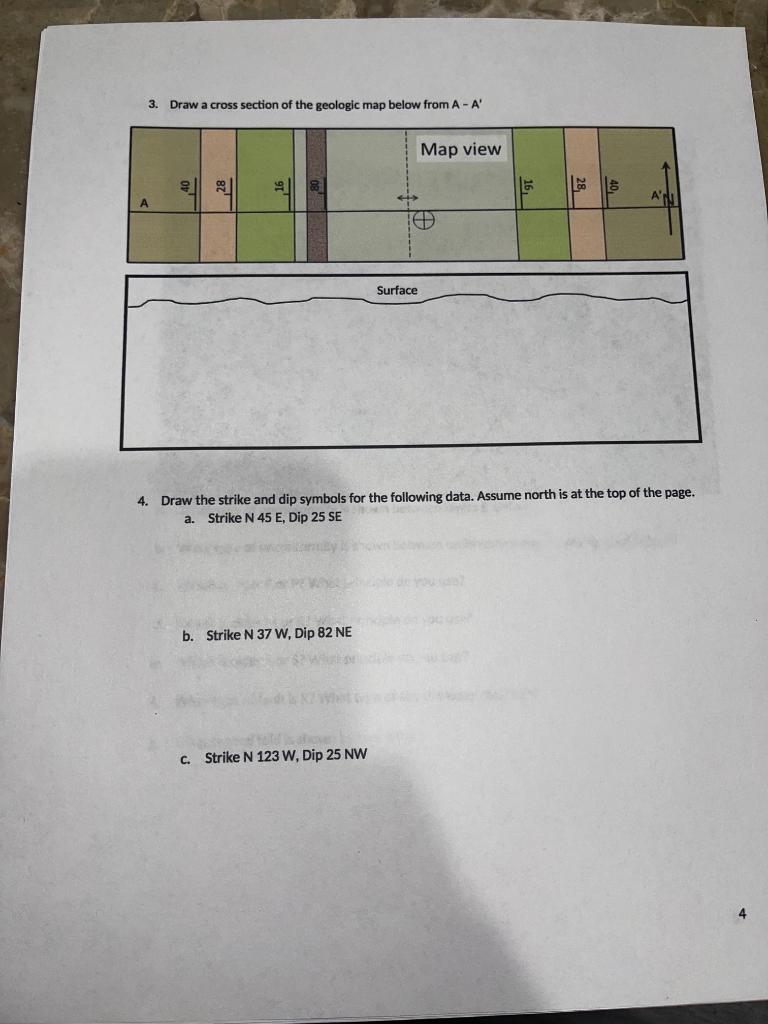 3. Draw a cross section of the geologic map below | Chegg.com