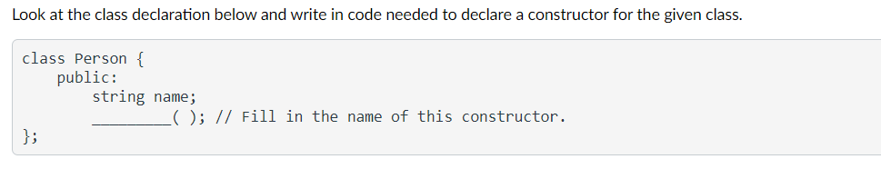 Solved Look at the class declaration below and write in code | Chegg.com