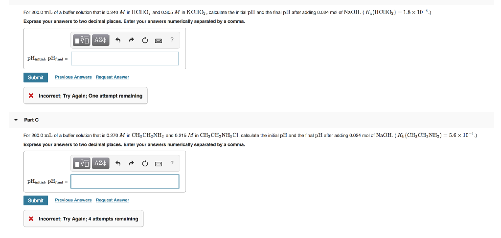 Solved For 260.0 mL of a buffer solution that is 0.240 M in | Chegg.com