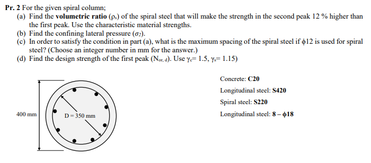Solved Pr. 2 For the given spiral column; (a) Find the | Chegg.com