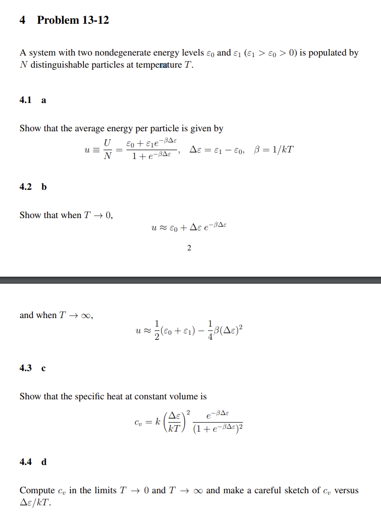 Solved A system with two nondegenerate energy levels ε0 and | Chegg.com