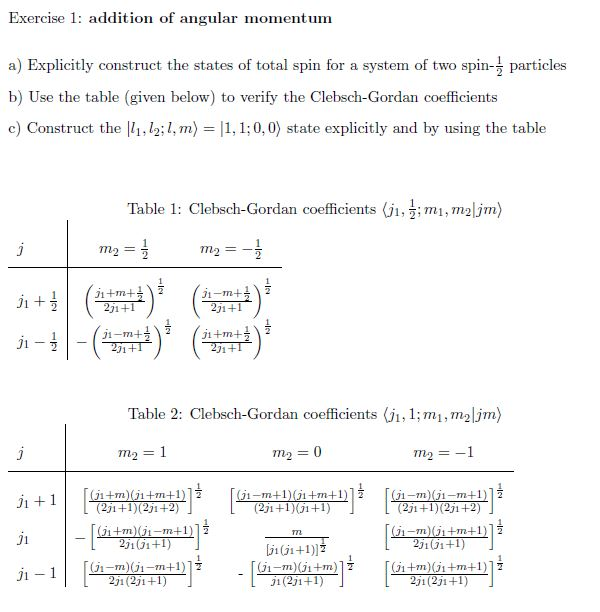 Exercise 1: addition of angular momentum a) | Chegg.com