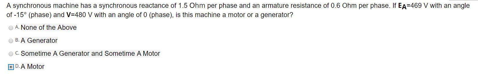 Solved A synchronous machine has a synchronous reactance of | Chegg.com