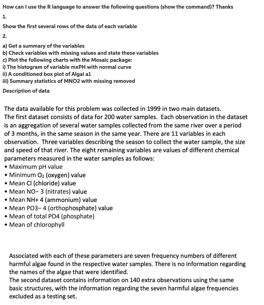 Solved How can I use the R language to answer the following | Chegg.com