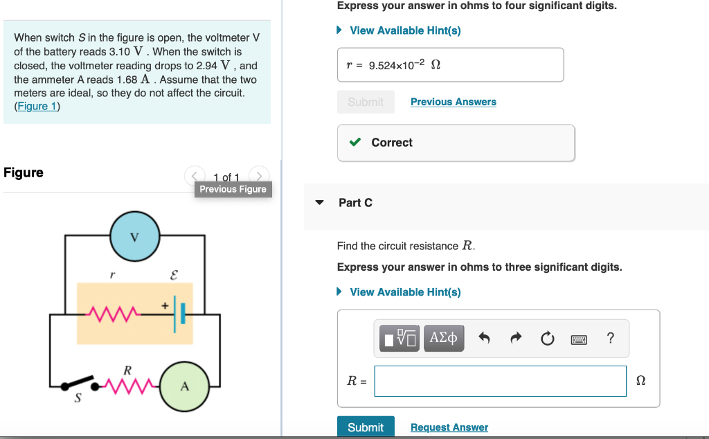 Solved Express your answer in ohms to four significant | Chegg.com