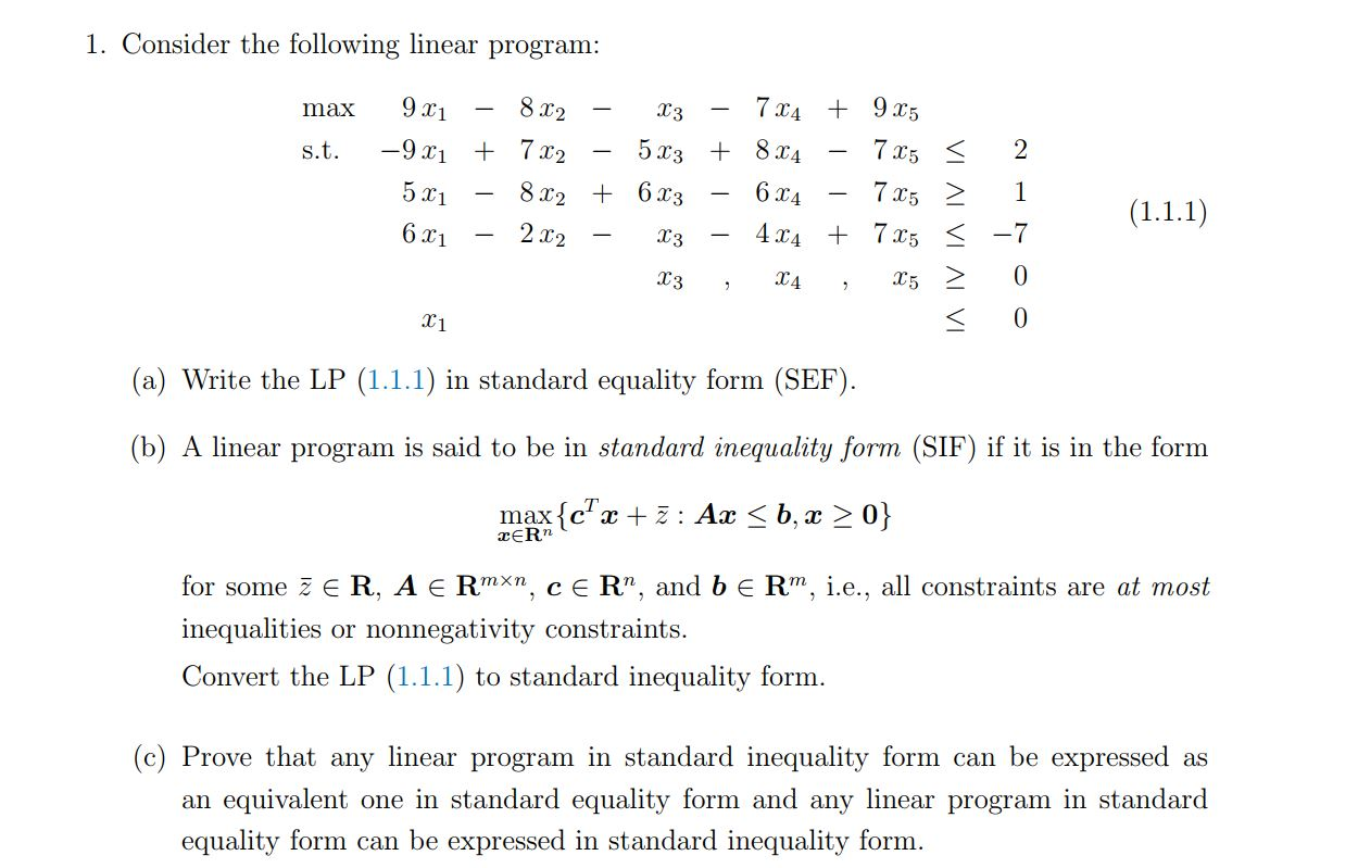 Solved 1. Consider the following linear program: max s.t. - | Chegg.com