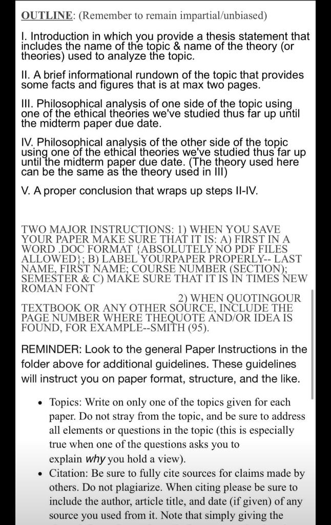 - Topics: Write on only one of the topics given for | Chegg.com