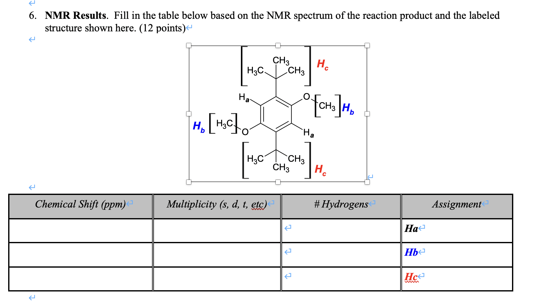 NMR Results. Fill in the table below based on the | Chegg.com