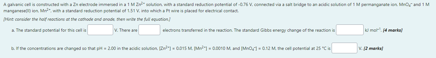 Solved manganese(II) ion, Mn2+, with a standard reduction | Chegg.com