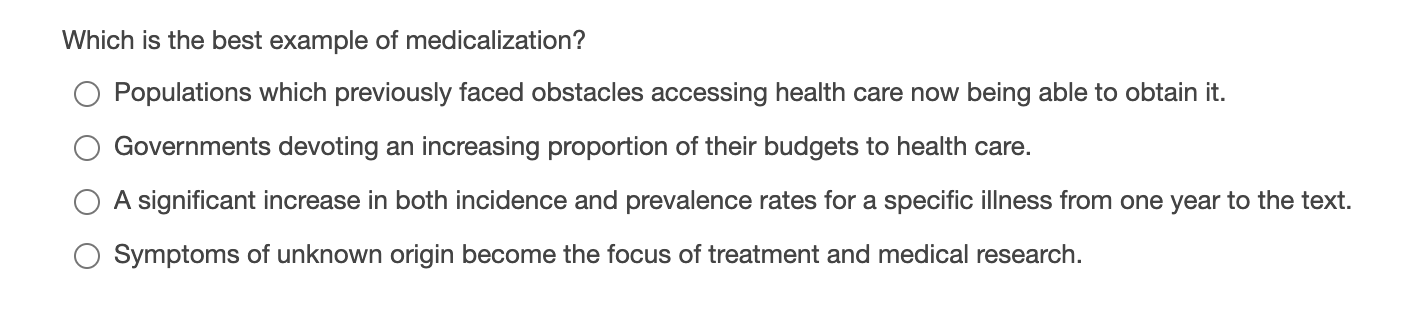 Solved Which is the best example of medicalization? | Chegg.com
