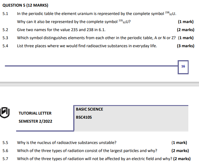 Solved QUESTION 5 (12 MARKS) 5.1 In the periodic table the | Chegg.com