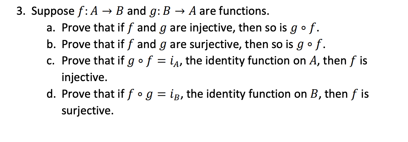 Solved 3. Suppose f: A → B and g: B → A are functions. a. | Chegg.com