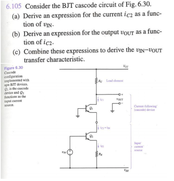 Solved 6.105 Consider the BJT cascode circuit of Fig. 6.30 | Chegg.com