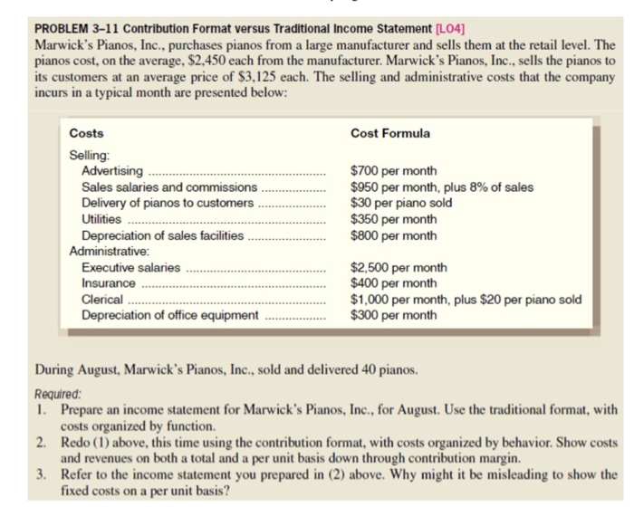 Solved PROBLEM 3-11 Contribution Format versus Traditional | Chegg.com