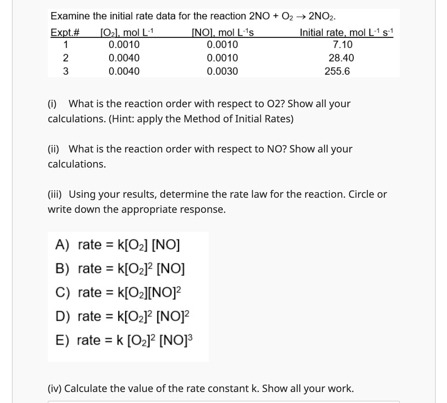 Solved Examine the initial rate data for the reaction | Chegg.com