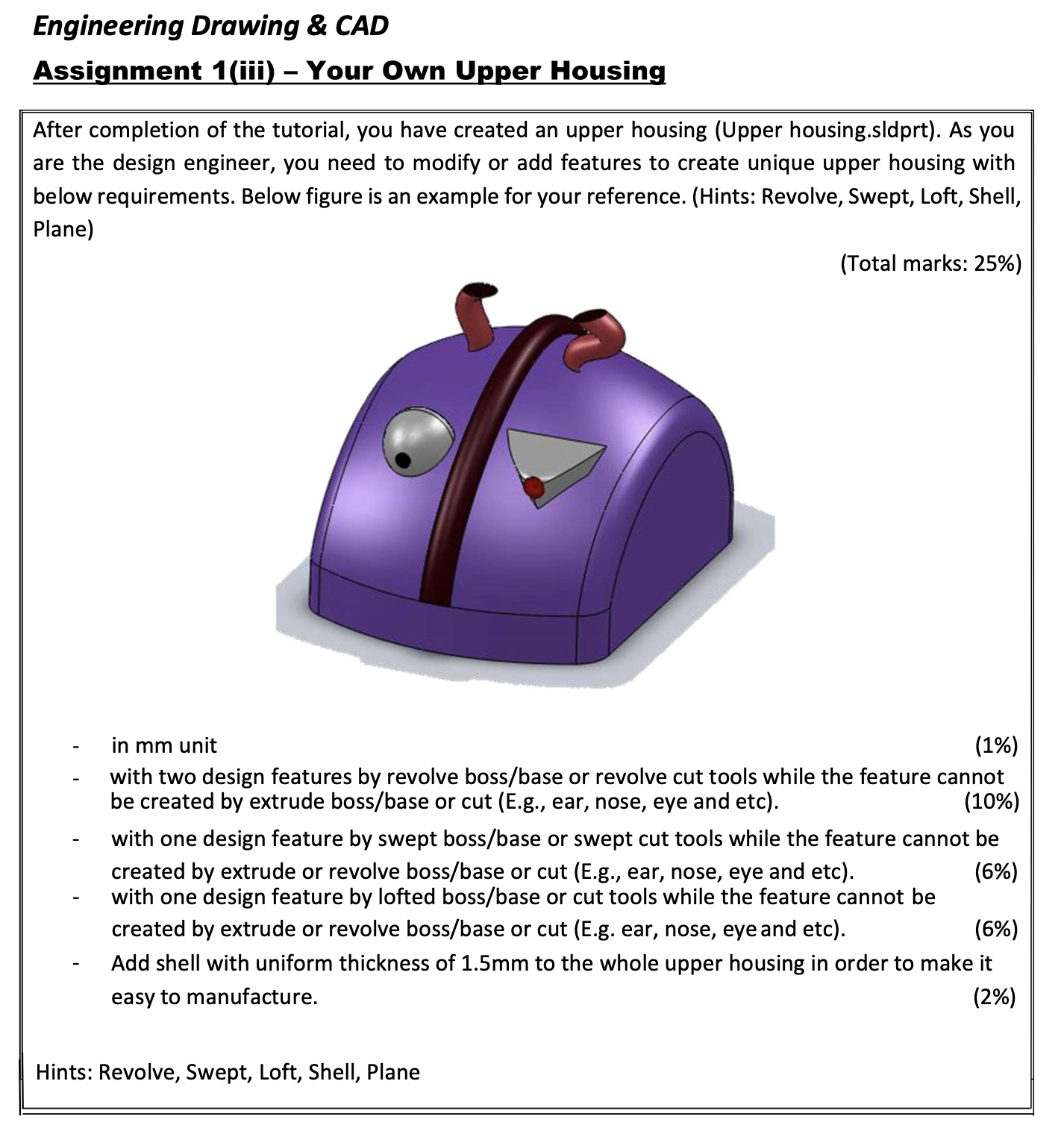Solved Engineering Drawing & CADAssignment 1(iii) - ﻿Your | Chegg.com