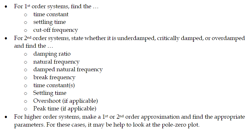 Solved . For 1st order systems, find the ... o time constant | Chegg.com