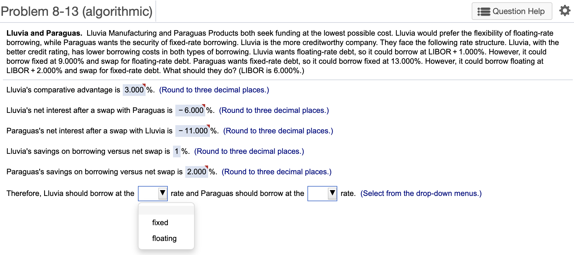 Solved Problem 8-13 (algorithmic) Question Help Lluvia and | Chegg.com