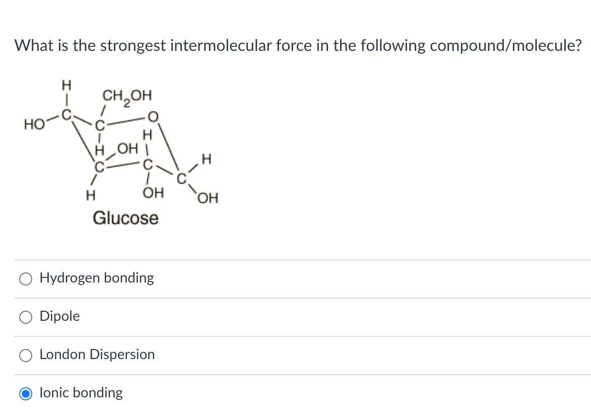 Solved What is the strongest intermolecular force in the | Chegg.com