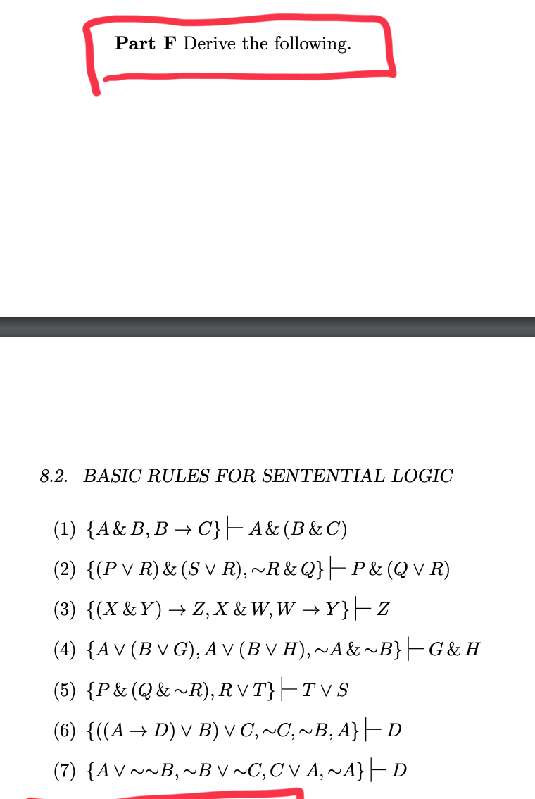 Solved Part F Derive the following. 8.2. BASIC RULES FOR | Chegg.com