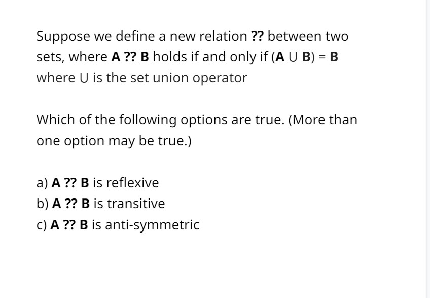 Solved Suppose we define a new relation ?? between two sets, | Chegg.com