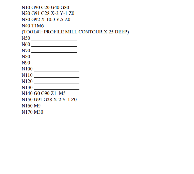 Solved 1. Complete the CNC program below, fill in the lines | Chegg.com