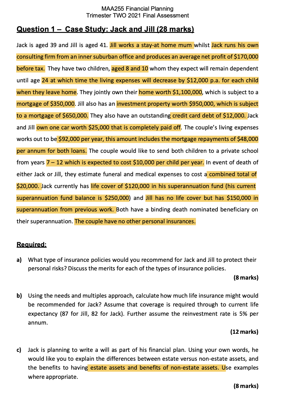 Question 1 – Case Study: Jack and Jill Jack is aged | Chegg.com