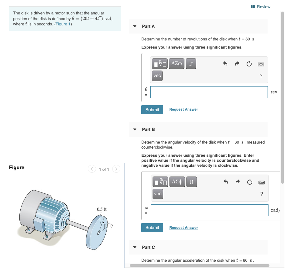 Solved Review The disk is driven by a motor such that the | Chegg.com