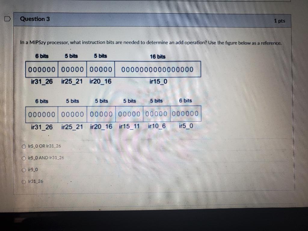 Solved D Question 3 1 pts In a MIPSzy processor, what | Chegg.com