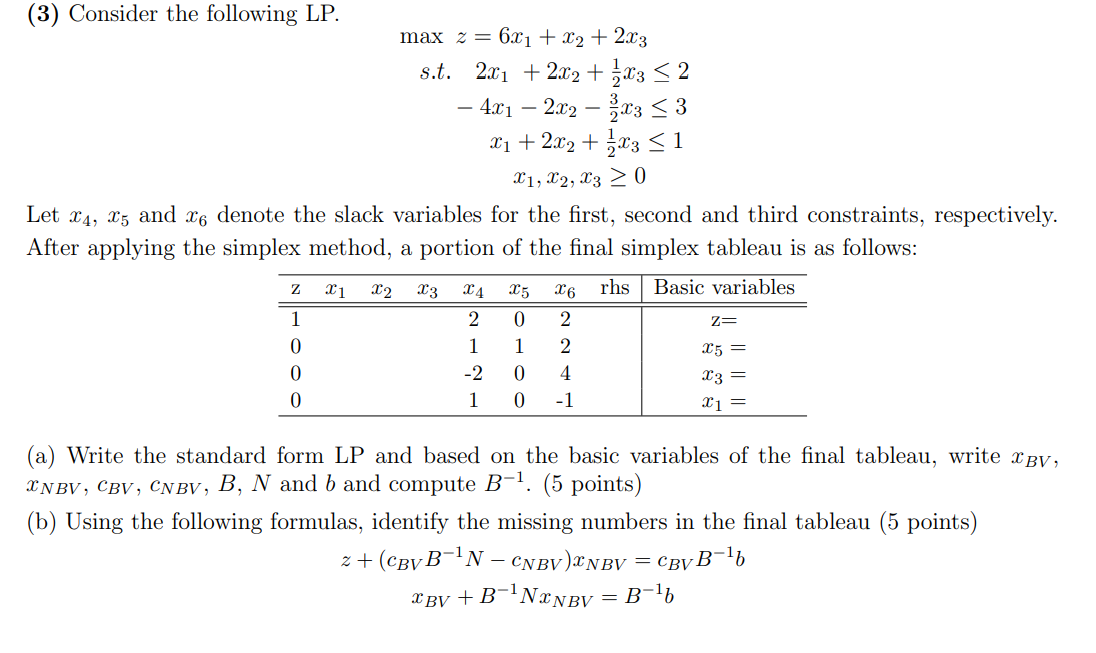 (3) Consider the following LP. maxz=6x1+x2+2x3 s.t. | Chegg.com