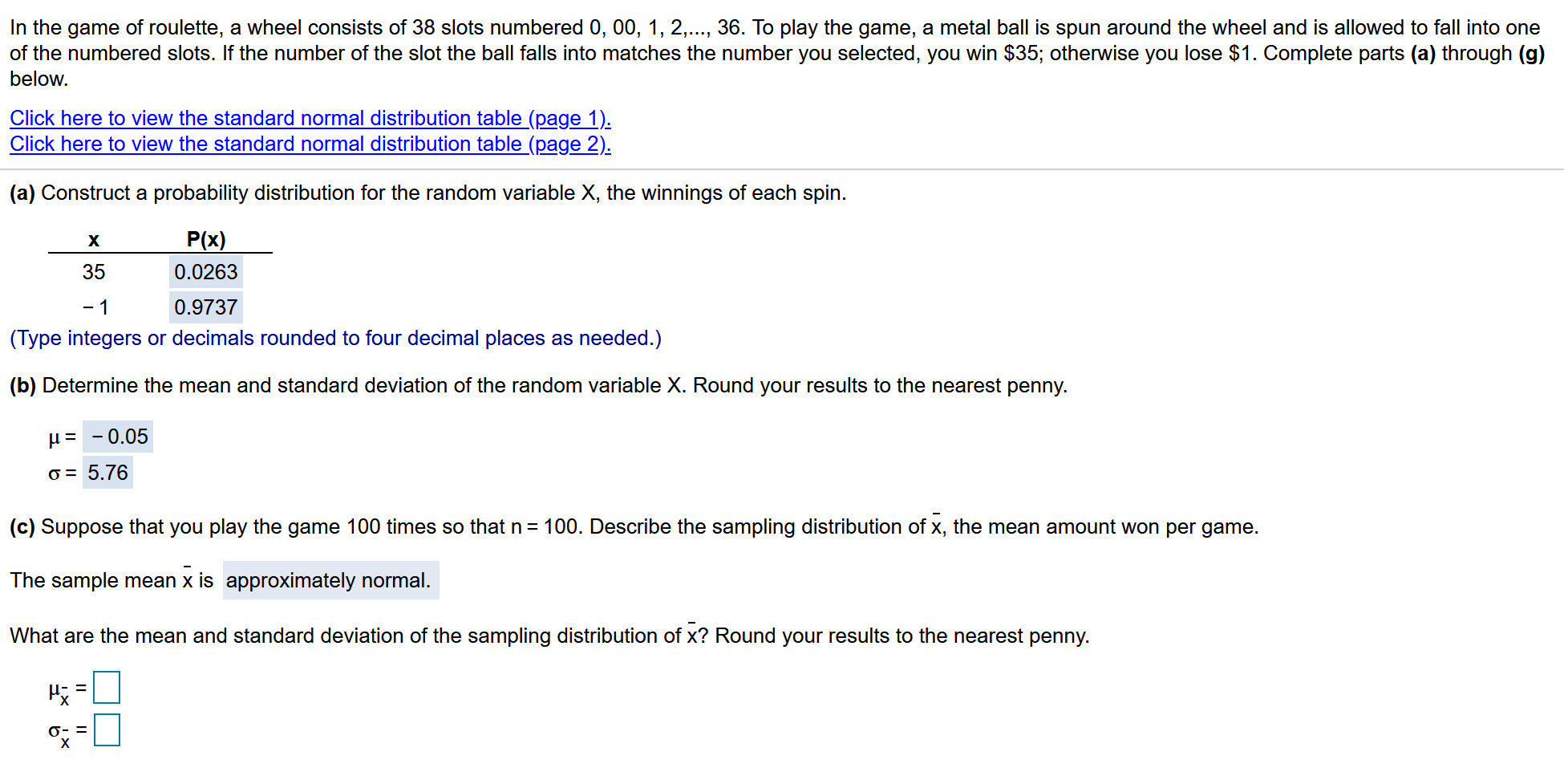 Solved What are the mean and standard deviation of the | Chegg.com