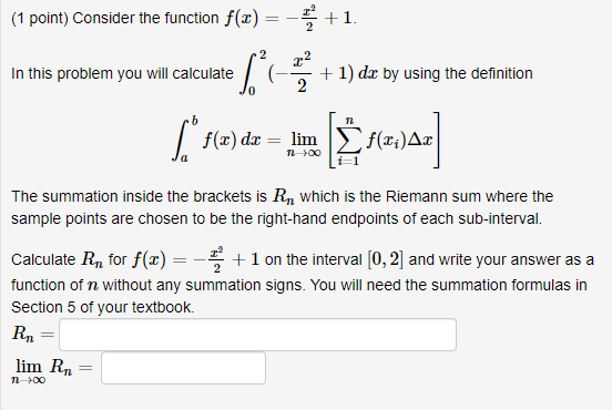 Solved (1 ﻿point) ﻿Consider the function f(x)=-x22+1.In this | Chegg.com