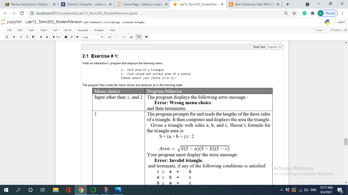 Solved Bb Review Submission History: X Online C Compiler - | Chegg.com