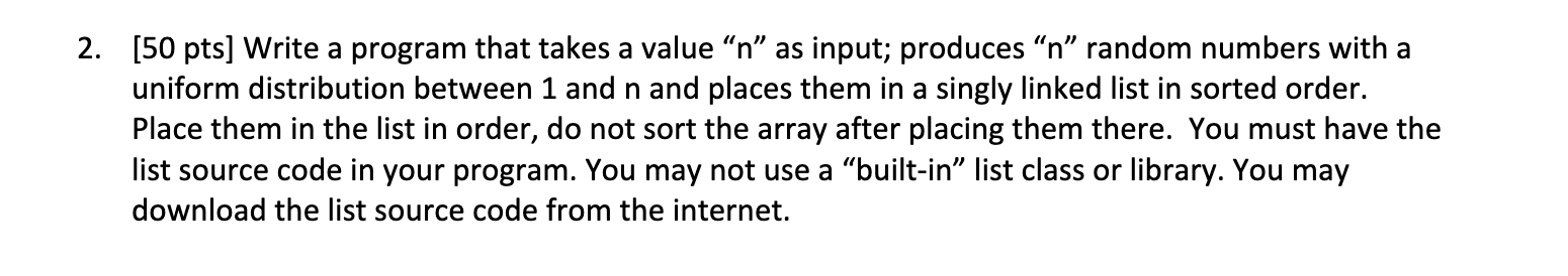 Solved [50 pts] Write a program that takes a value " n " as | Chegg.com