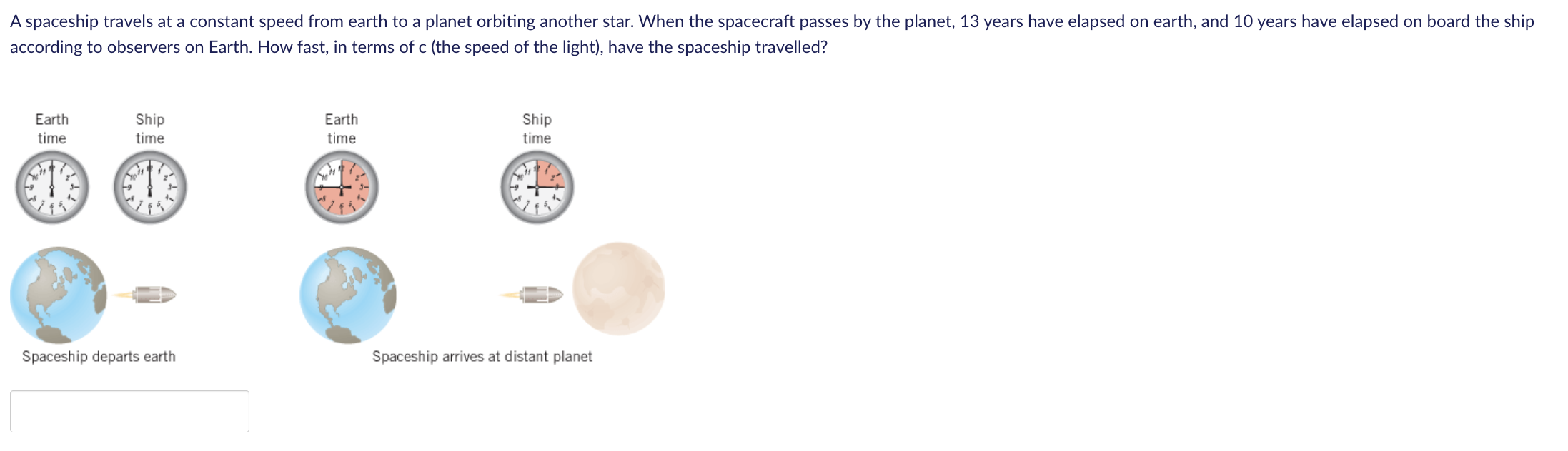 Solved A spaceship travels at a constant speed from earth to | Chegg.com
