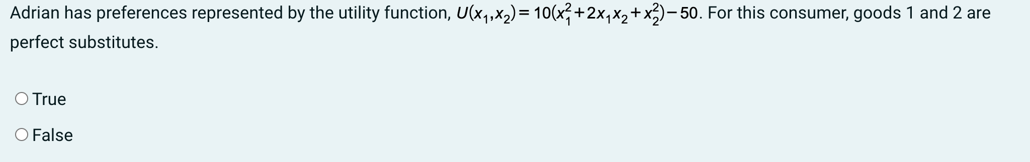 Solved Adrian has preferences represented by the utility | Chegg.com