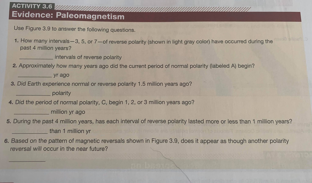 Solved ACTIVITY 3.6 Evidence: Paleomagnetism Use Figure 3.9 | Chegg.com