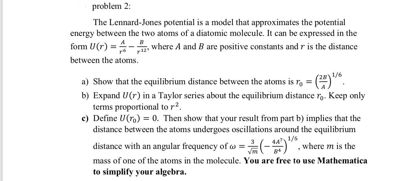 Solved problem 2: The Lennard-Jones potential is a model | Chegg.com