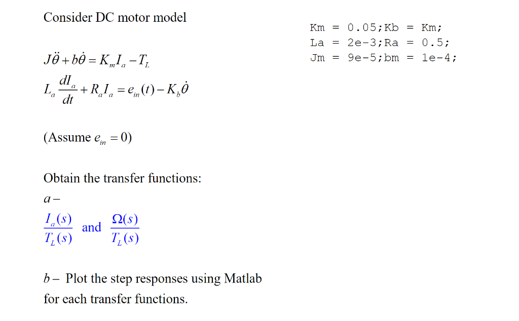 Solved Consider DC motor model | Chegg.com