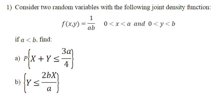 Solved 1) Consider two random variables with the following | Chegg.com