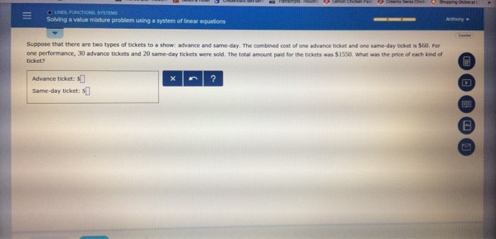 Solved O UNES FUNCTIONS SYSTEMs Solving a value mixture | Chegg.com Solved O UNES FUNCTIONS SYSTEMs Solving a value mixture | Chegg.com